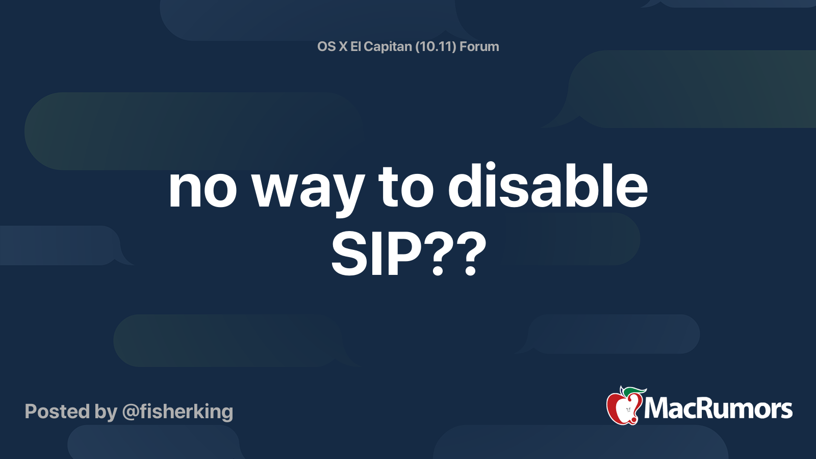 no way to disable SIP?? | MacRumors Forums