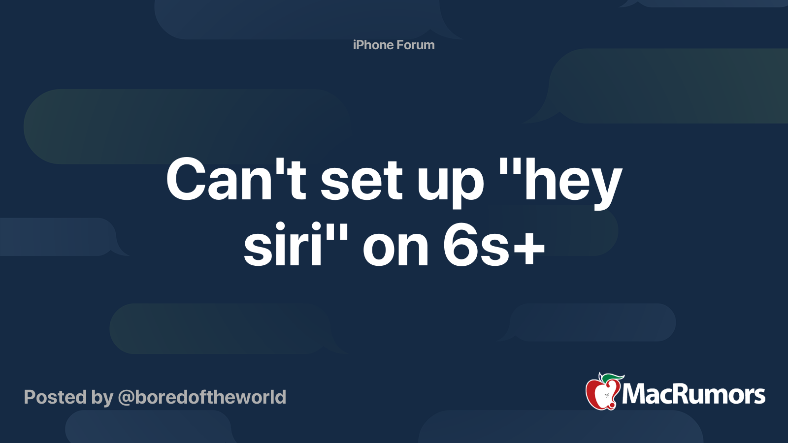 Can't set up "hey siri" on 6s+ | MacRumors Forums