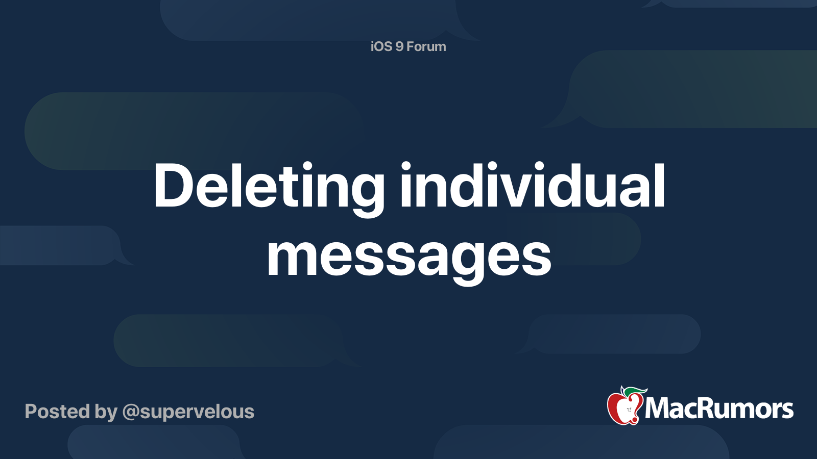 Deleting individual messages | MacRumors Forums