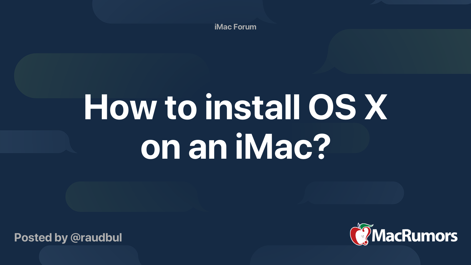 How to install OS X on an iMac? | MacRumors Forums