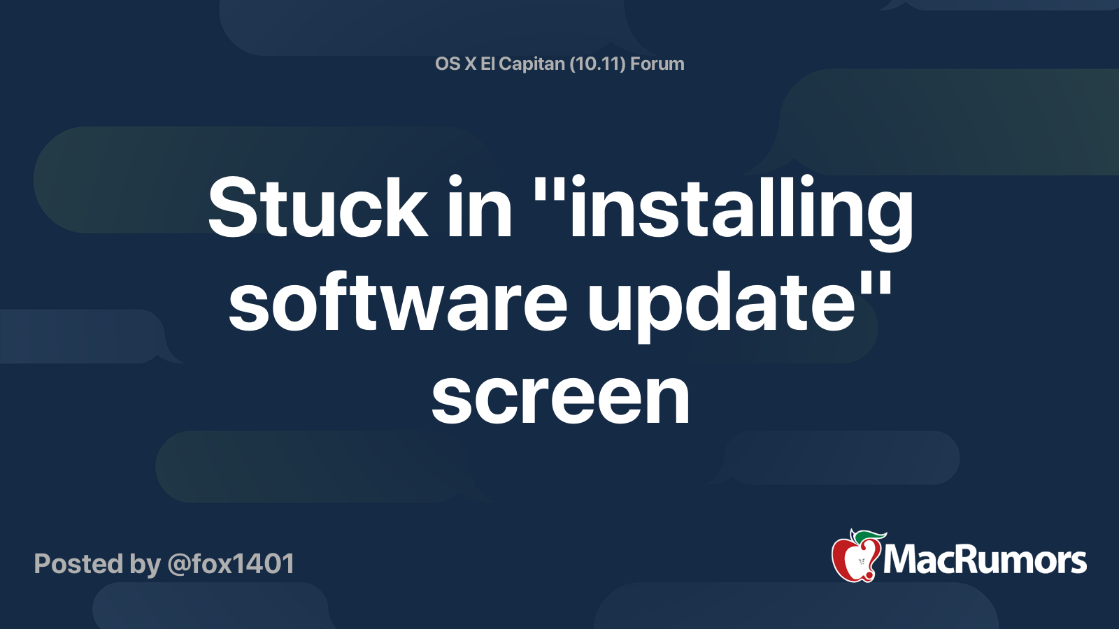 Stuck in "installing software update" screen | MacRumors Forums