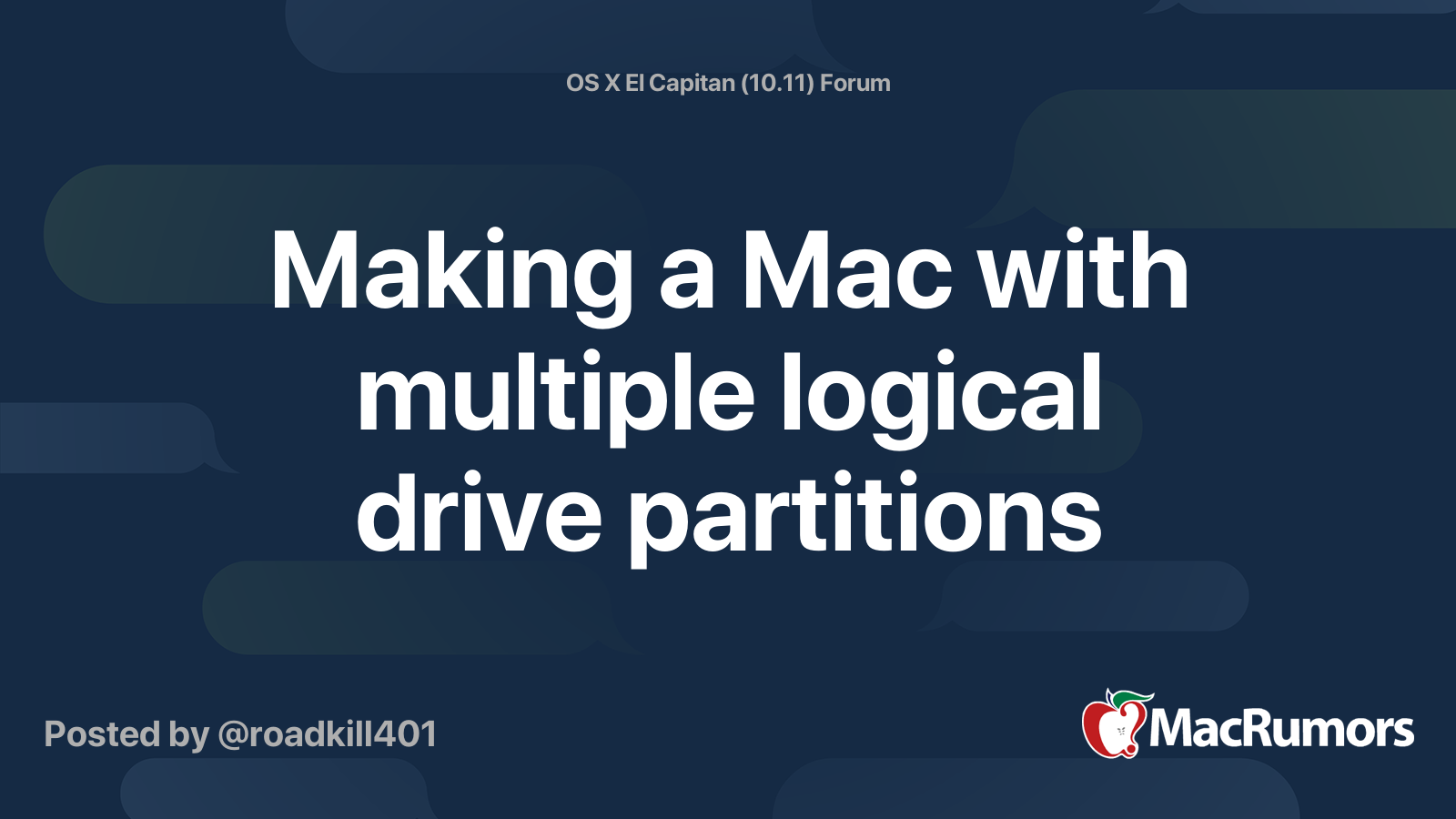 Making a Mac with multiple logical drive partitions | MacRumors Forums