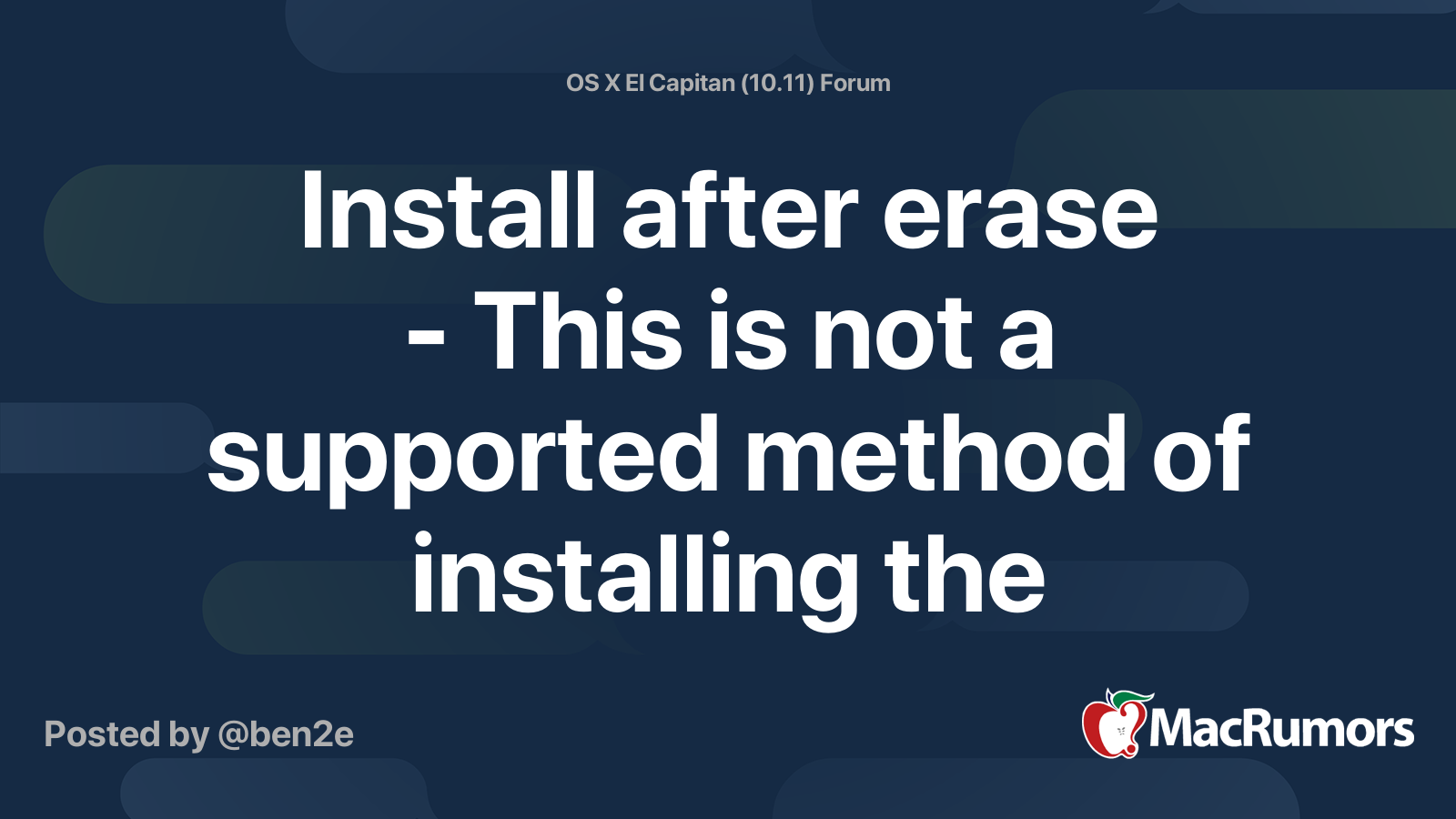 Install after erase - This is not a supported method of installing the operating system ...