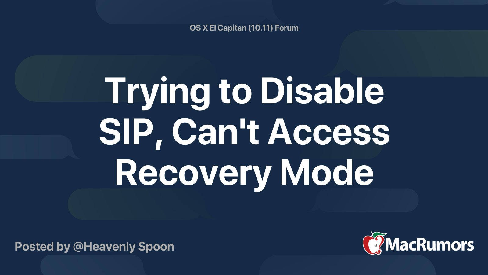 Trying to Disable SIP, Can't Access Recovery Mode | MacRumors Forums