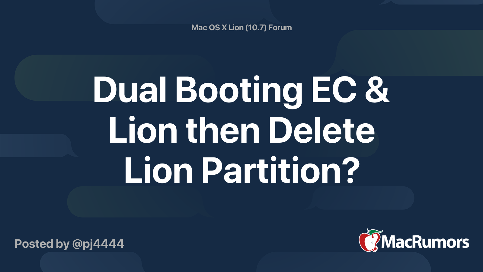 Dual Booting EC & Lion then Delete Lion Partition? | MacRumors Forums