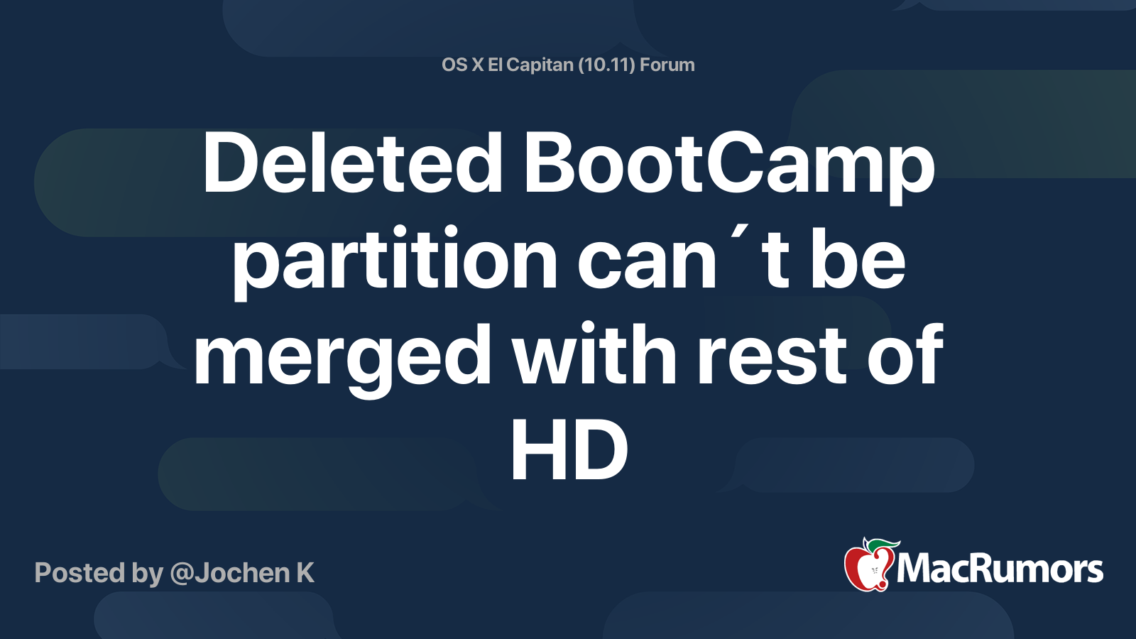 Deleted BootCamp partition can´t be merged with rest of HD | MacRumors Forums