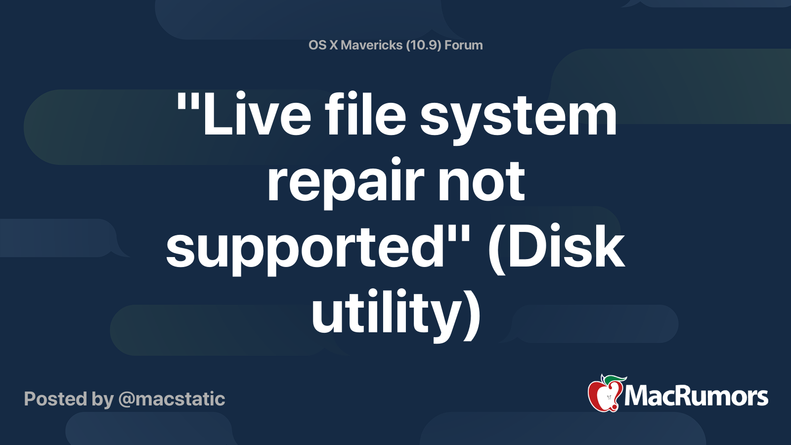 "Live file system repair not supported" (Disk utility) | MacRumors Forums