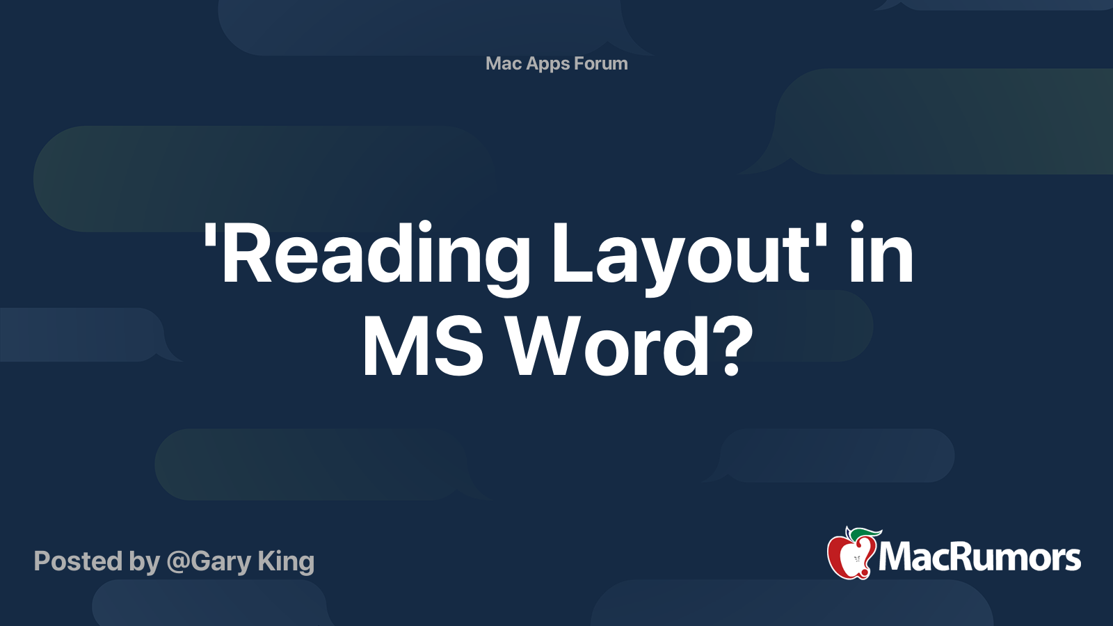 'Reading Layout' in MS Word? | MacRumors Forums