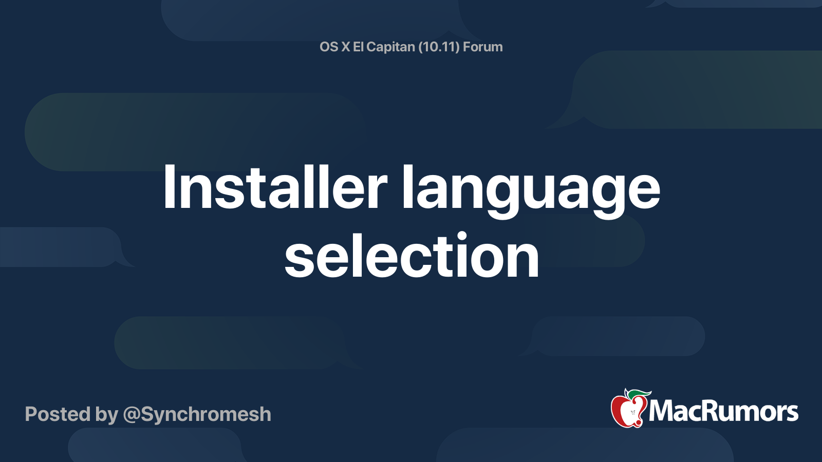Installer language selection | MacRumors Forums