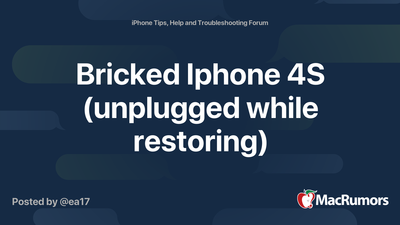 Bricked Iphone 4S (unplugged while restoring) | MacRumors Forums