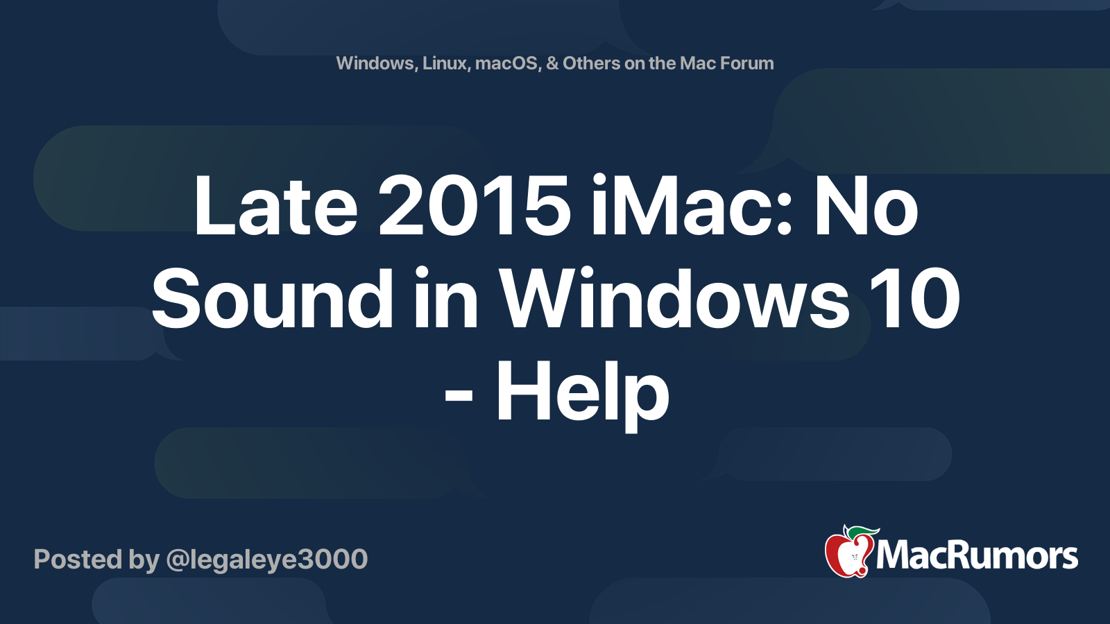 Late 2015 iMac: No Sound in Windows 10 - Help | MacRumors Forums