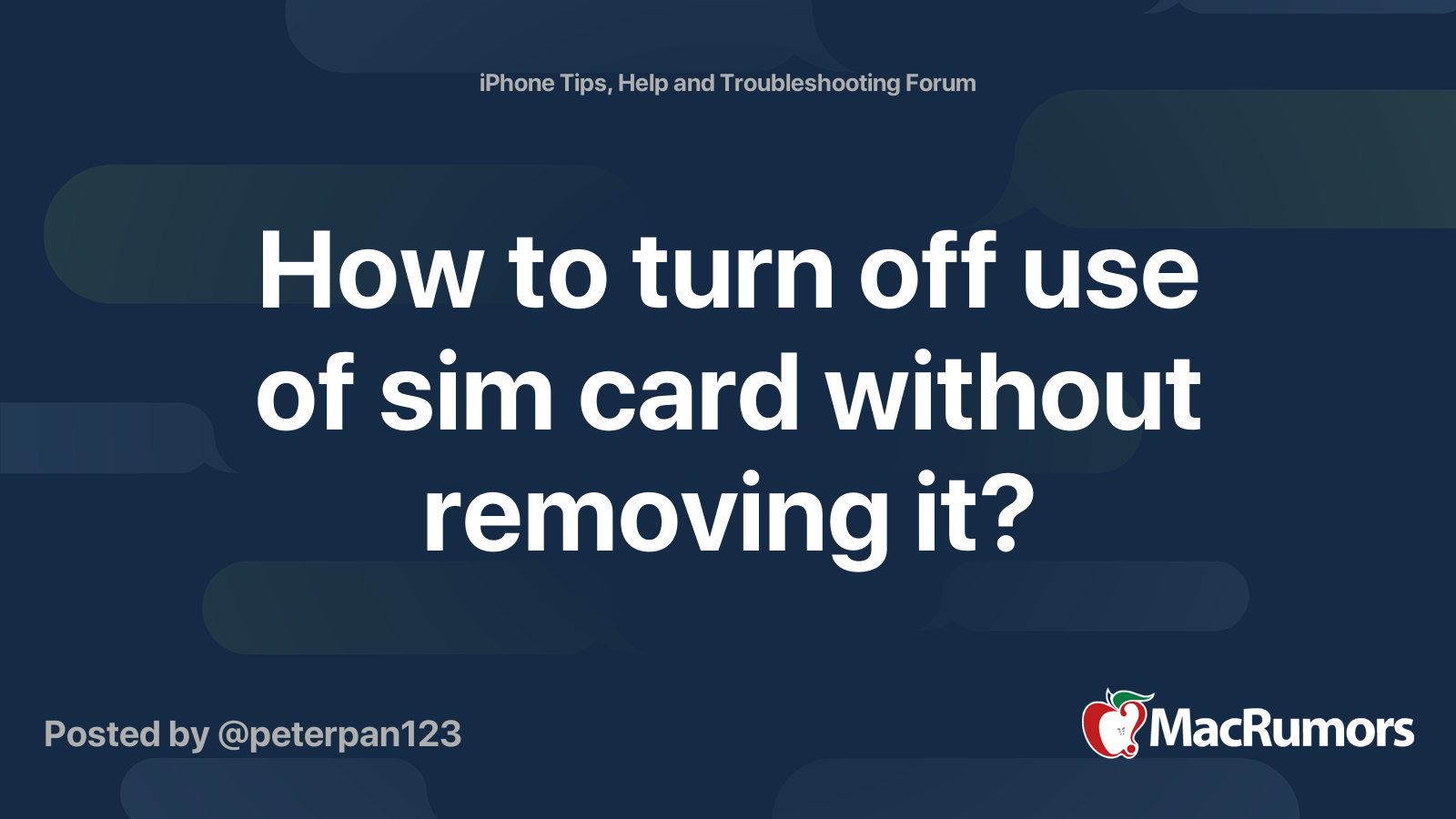 How to turn off use of sim card without removing it? | MacRumors Forums