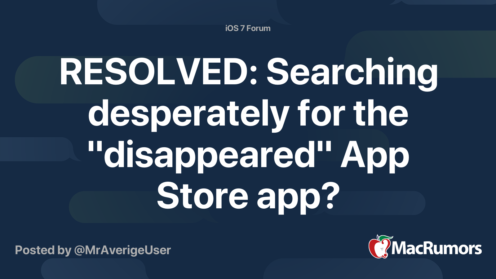 RESOLVED: Searching desperately for the "disappeared" App Store app? | MacRumors Forums