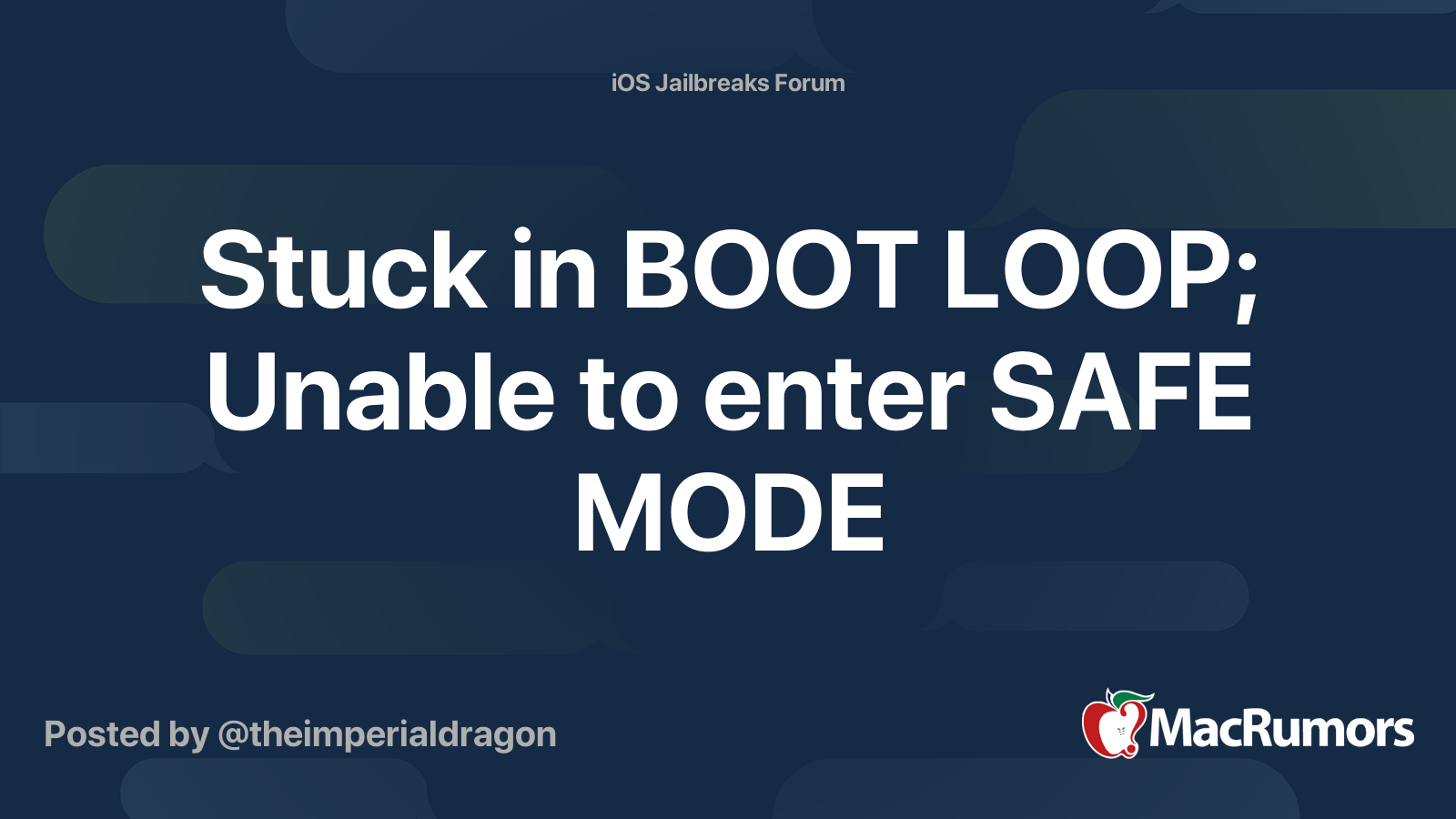 Stuck in BOOT LOOP; Unable to enter SAFE MODE | MacRumors Forums