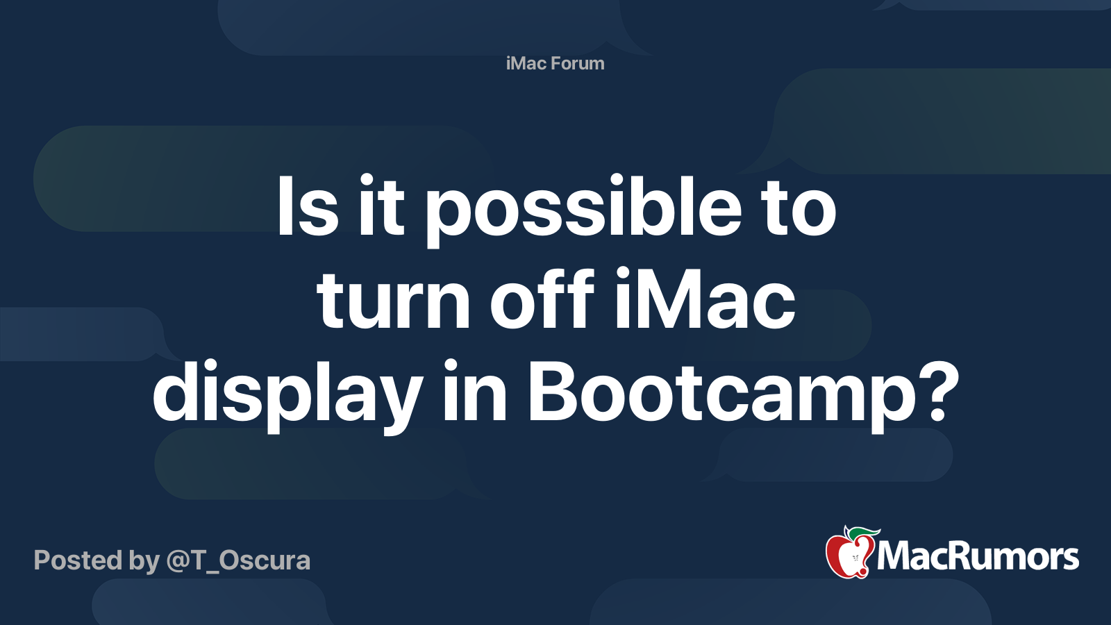 Is it possible to turn off iMac display in Bootcamp? | MacRumors Forums