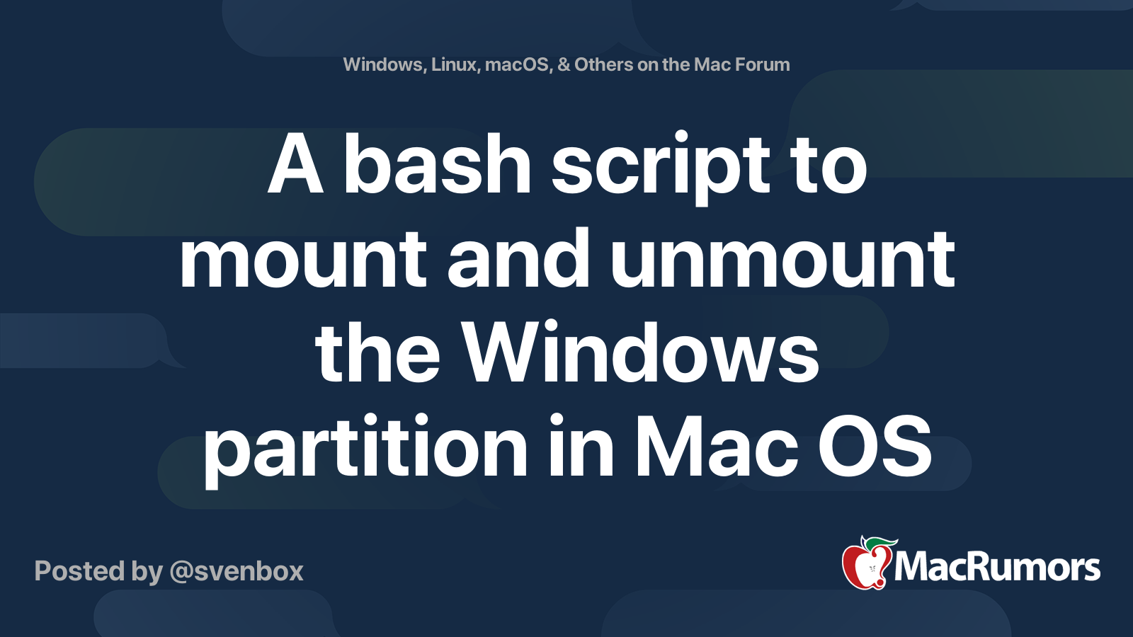 A Bash Script To Mount And Unmount The Windows Partition In Mac Os X Macrumors Forums