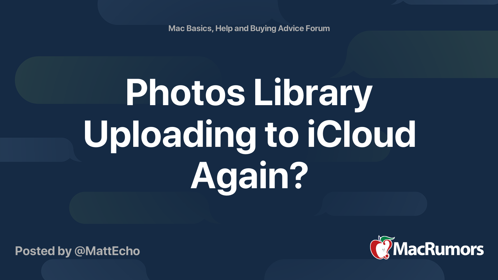 Photos Library Uploading to iCloud Again? | MacRumors Forums