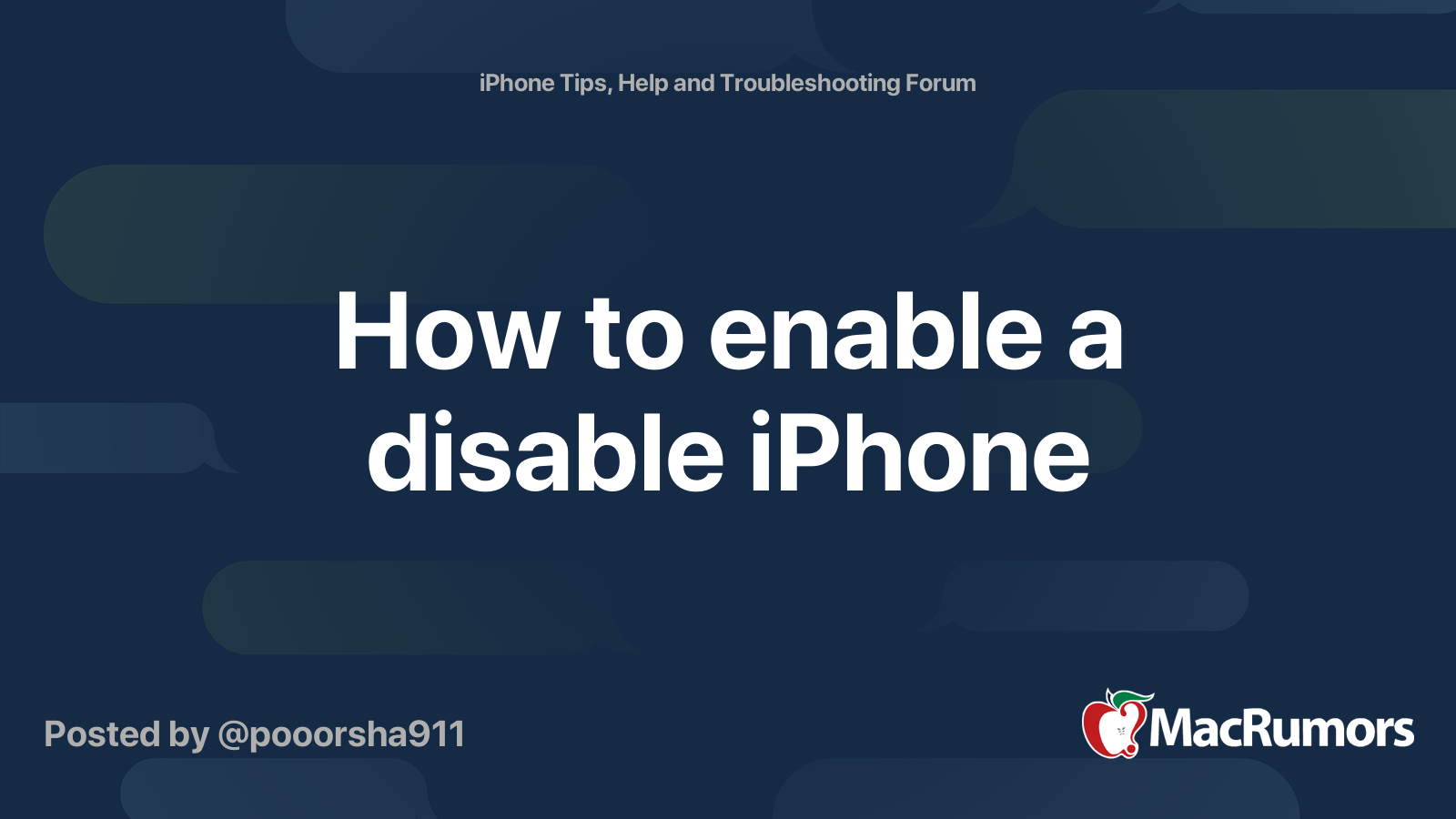 How to enable a disable iPhone | MacRumors Forums