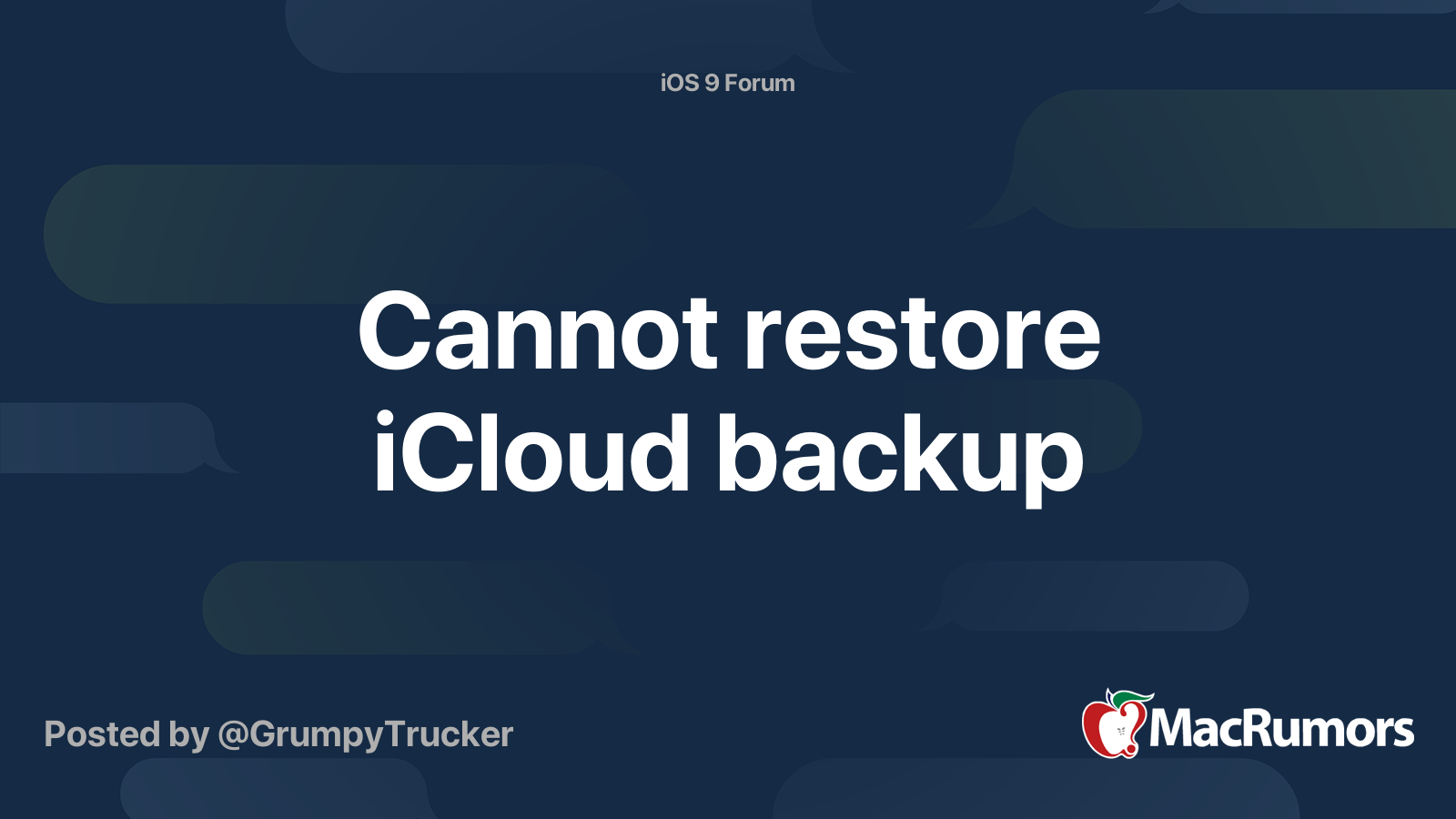 Cannot Restore Icloud Backup Macrumors Forums