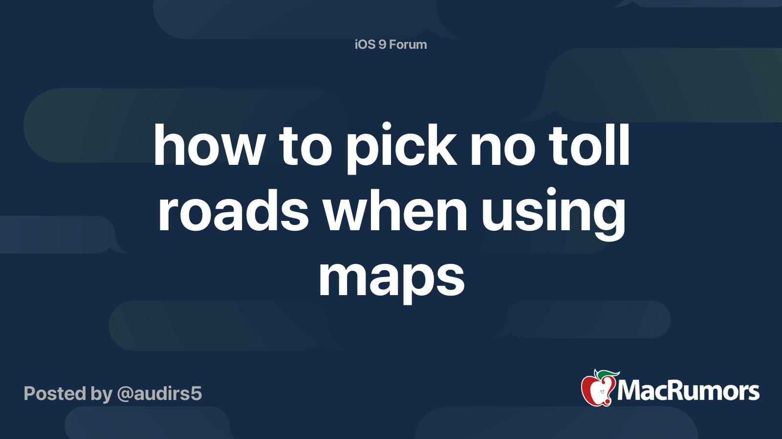 how to pick no toll roads when using maps | MacRumors Forums