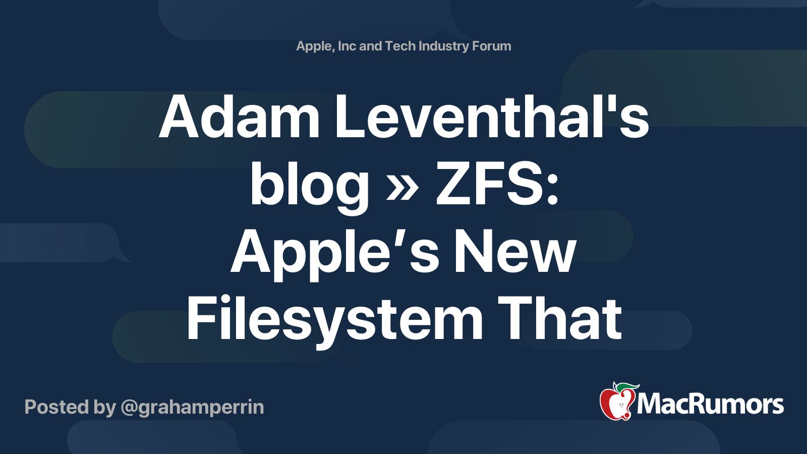 Adam Leventhal's blog » ZFS: Apple’s New Filesystem That Wasn’t ...