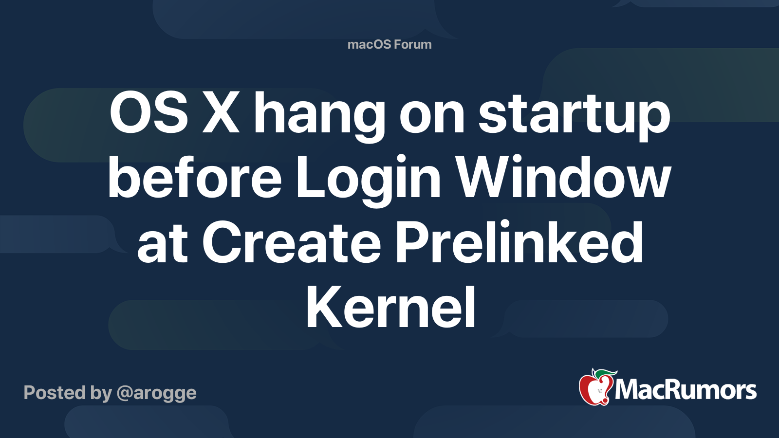 OS X hang on startup before Login Window at Create Prelinked Kernel ...