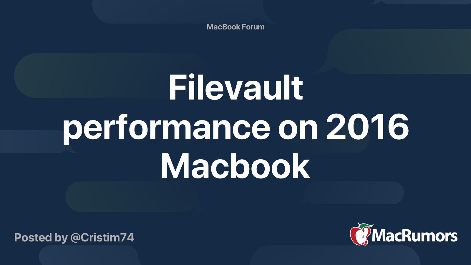 Filevault performance on 2016 Macbook | MacRumors Forums