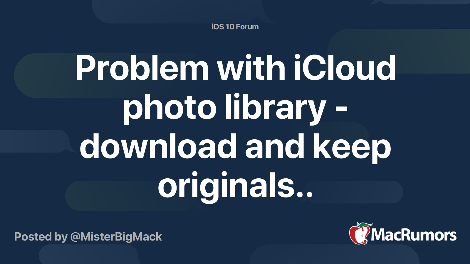 Problem with iCloud photo library - download and keep originals.. | MacRumors Forums