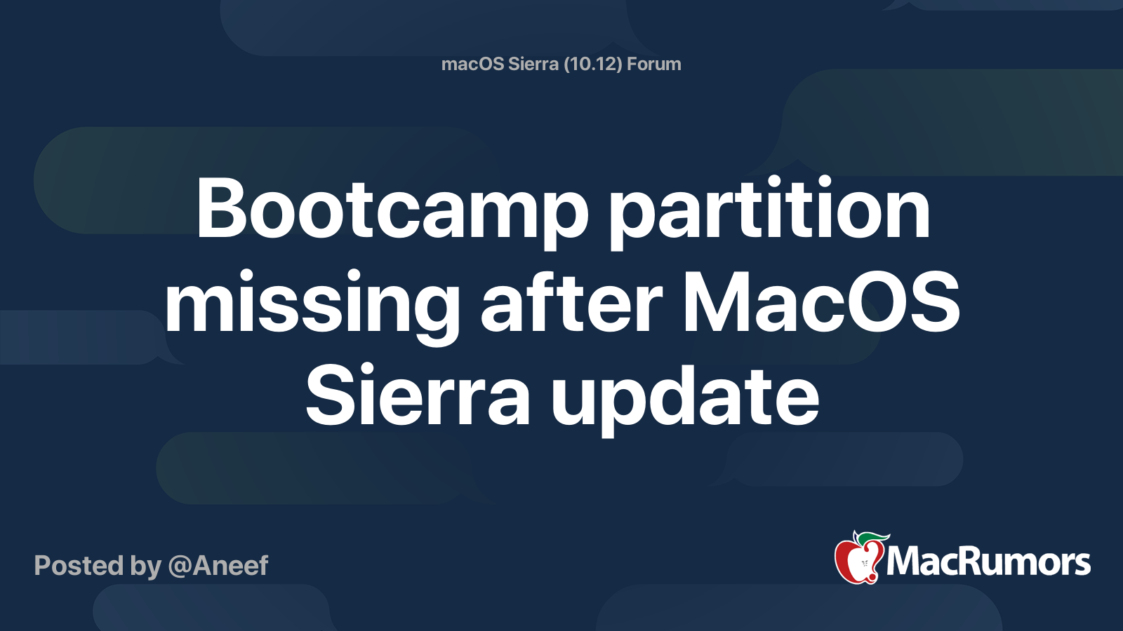 Bootcamp partition missing after MacOS Sierra update | MacRumors Forums