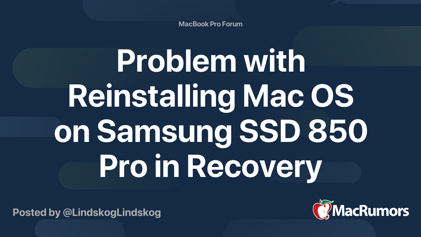Problem with Reinstalling Mac OS on Samsung SSD 850 Pro in Recovery Mode. | MacRumors Forums