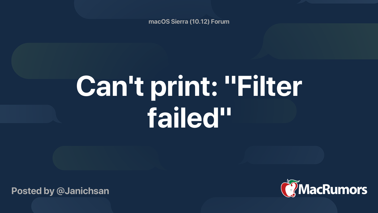 Can't print: "Filter failed" | MacRumors Forums