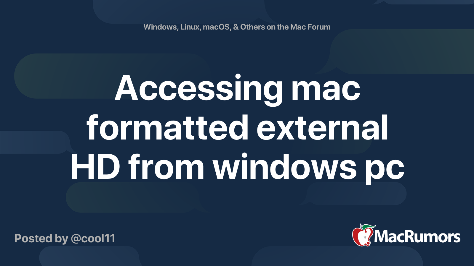 Accessing Mac Formatted External Hd From Windows Pc Macrumors Forums