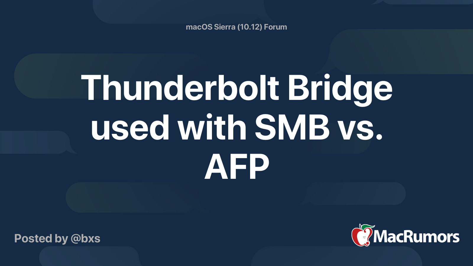 Thunderbolt Bridge used with SMB vs. AFP | MacRumors Forums