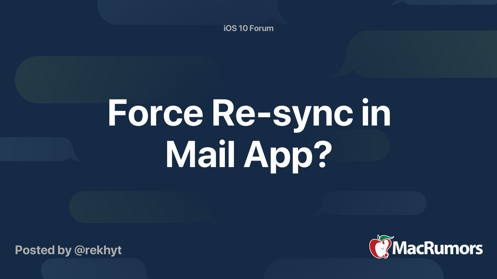 Force Re-sync in Mail App? | MacRumors Forums