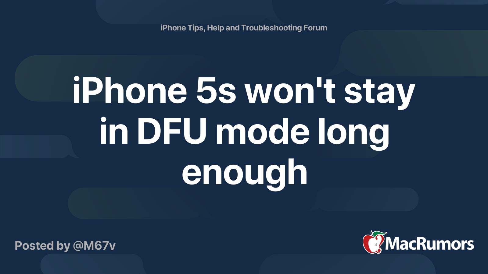 iPhone 5s won't stay in DFU mode long enough | MacRumors Forums