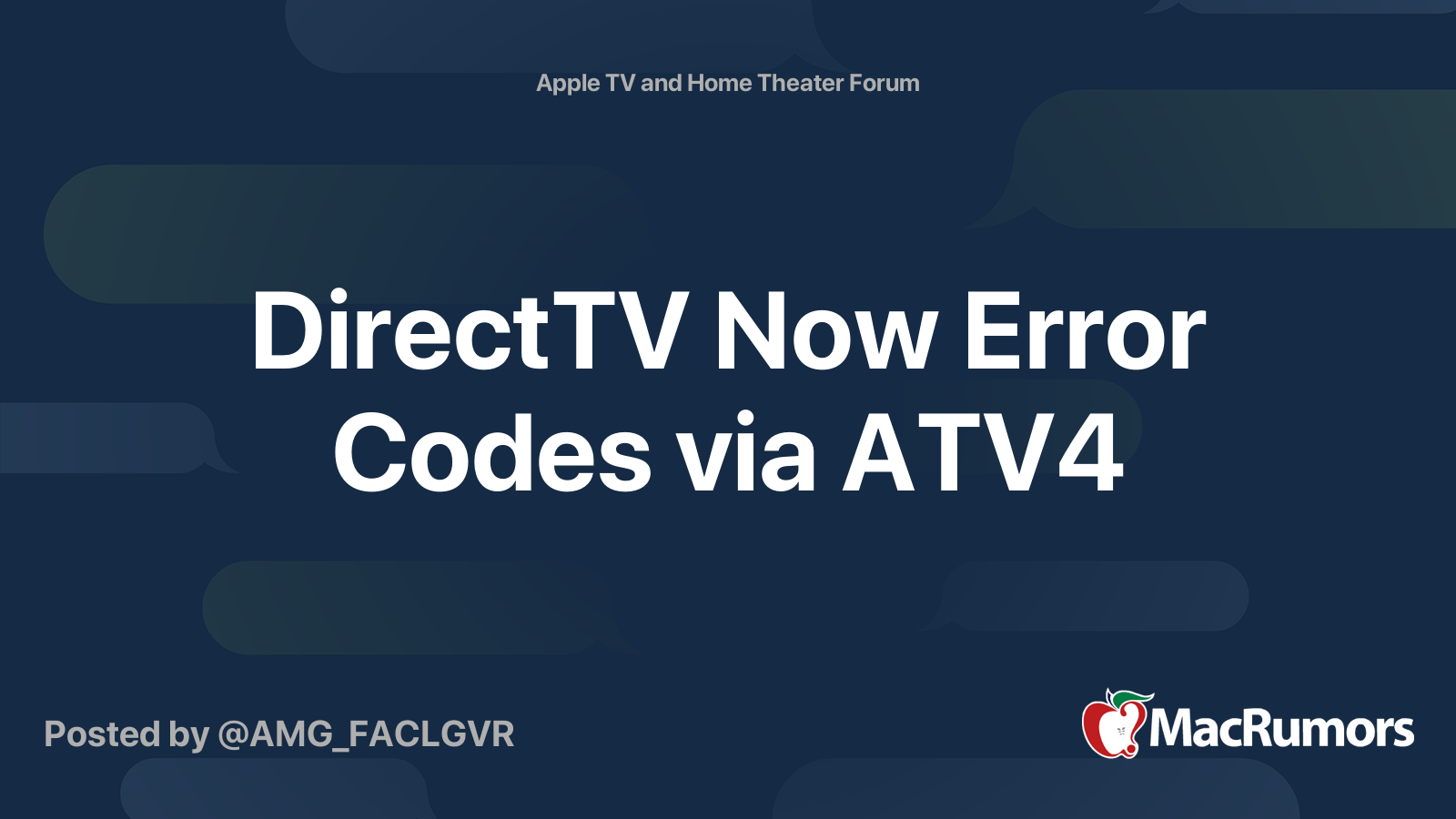 DirectTV Now Error Codes via ATV4 | MacRumors Forums