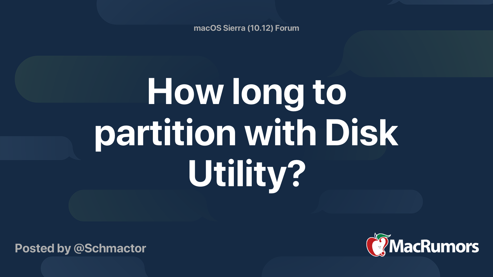 How long to partition with Disk Utility? | MacRumors Forums