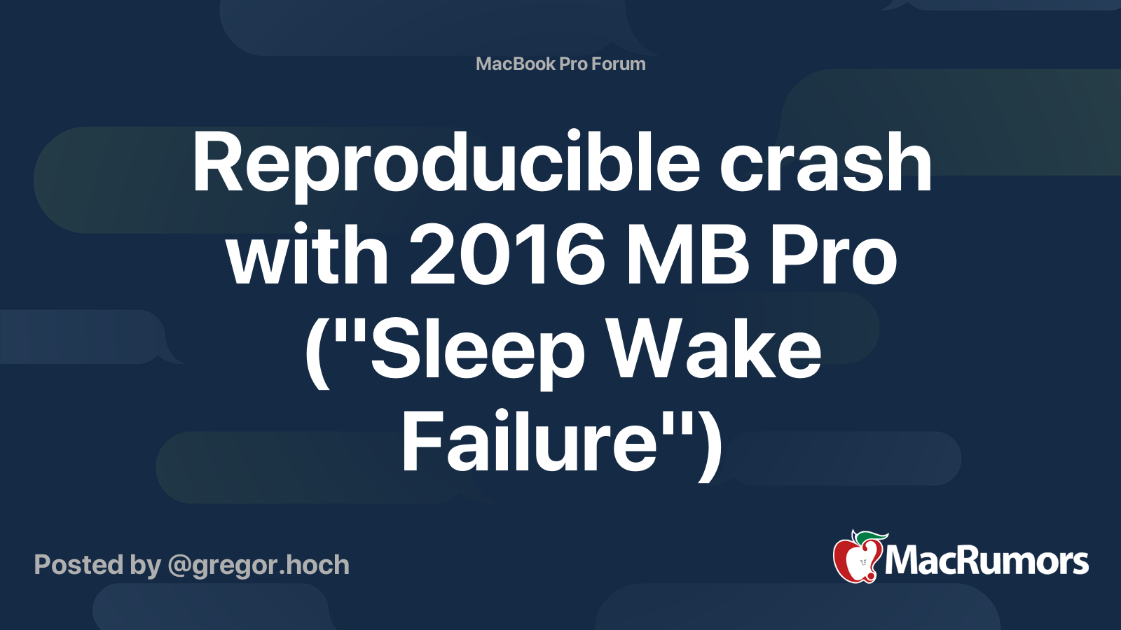 Reproducible crash with 2016 MB Pro ("Sleep Wake Failure") | MacRumors Forums