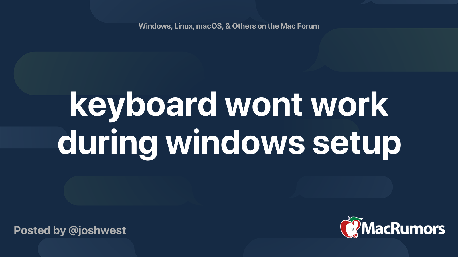 keyboard wont work during windows setup | MacRumors Forums