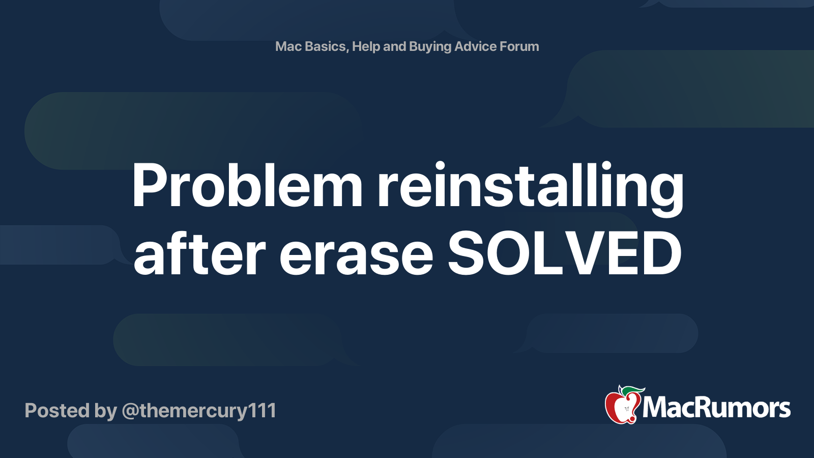 Problem reinstalling after erase SOLVED | MacRumors Forums