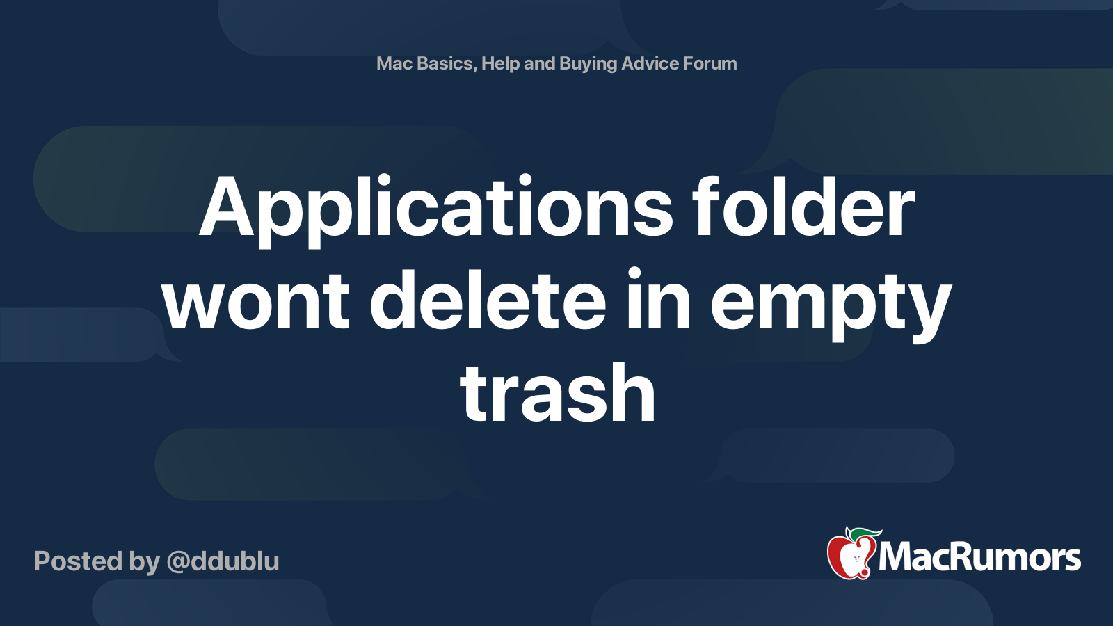 Applications folder wont delete in empty trash | MacRumors Forums