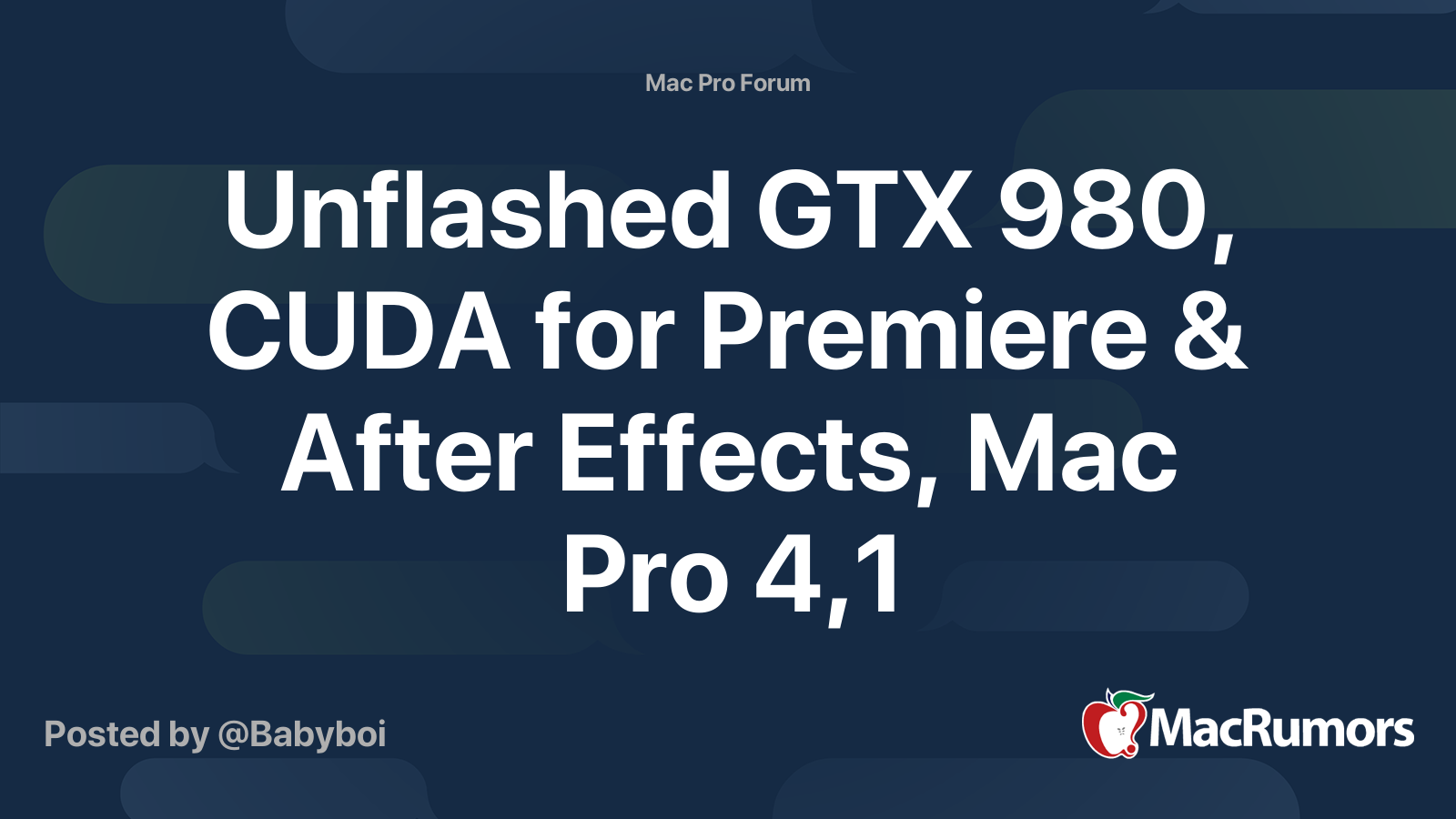 Unflashed GTX 980, CUDA for Premiere & After Effects, Mac Pro 4,1 ...