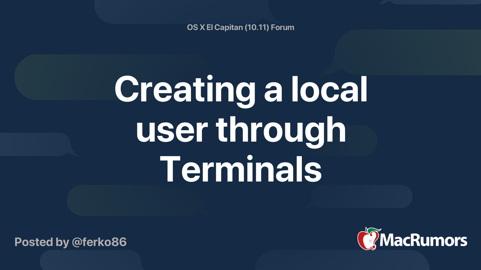 Creating a local user through Terminals | MacRumors Forums
