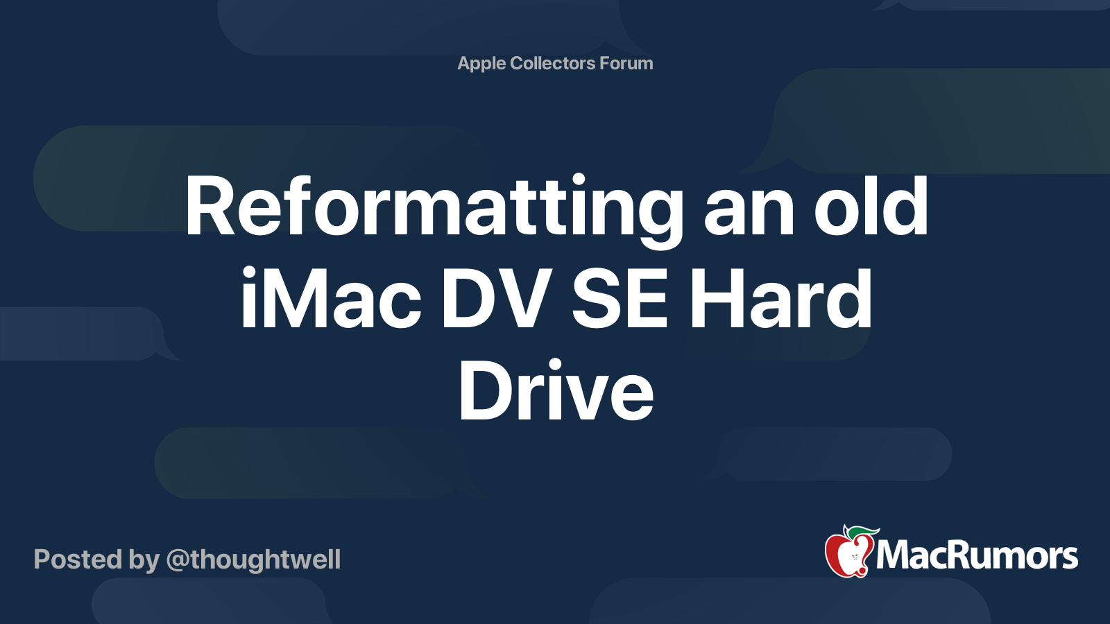 Reformatting an old iMac DV SE Hard Drive | MacRumors Forums