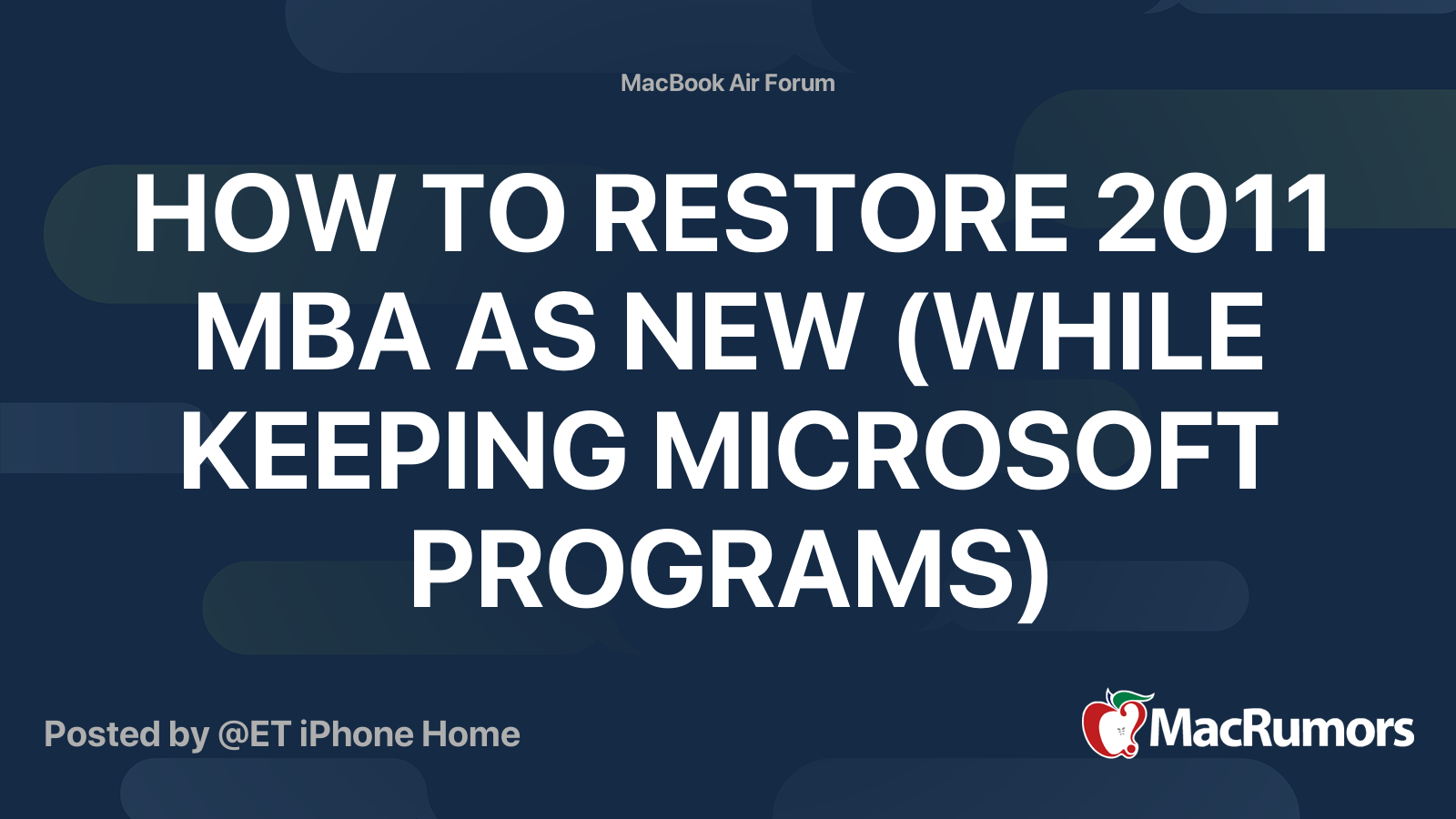 HOW TO RESTORE 2011 MBA AS NEW (WHILE KEEPING MICROSOFT PROGRAMS ...
