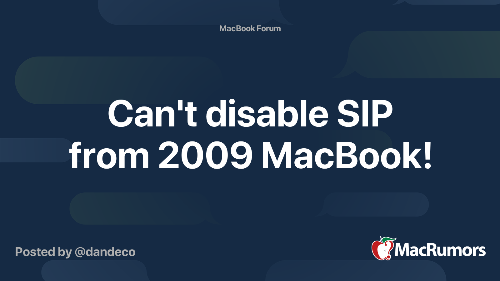 Can't disable SIP from 2009 MacBook! | MacRumors Forums