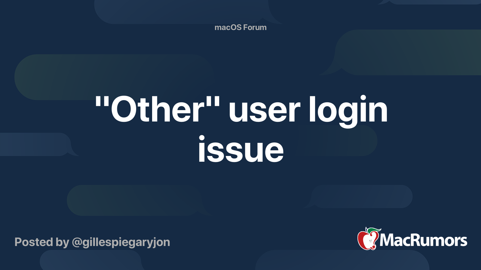 "Other" user login issue | MacRumors Forums