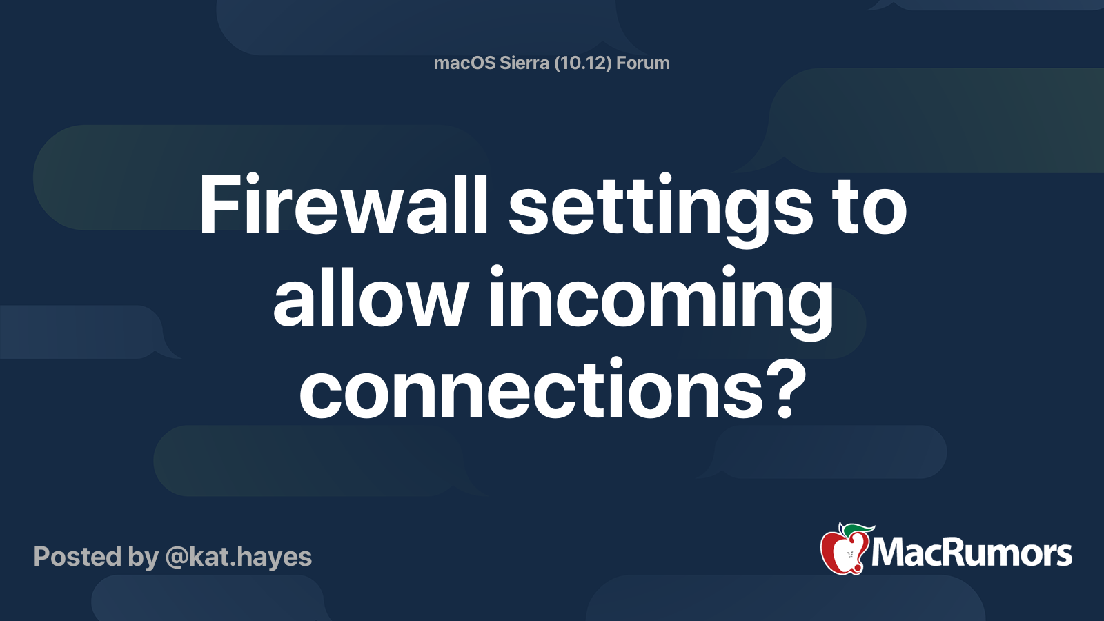 Firewall settings to allow incoming connections? | MacRumors Forums