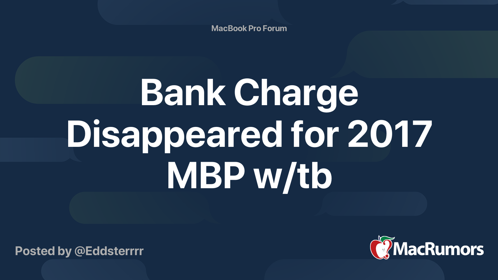 Bank Charge Disappeared for 2017 MBP w/tb | MacRumors Forums