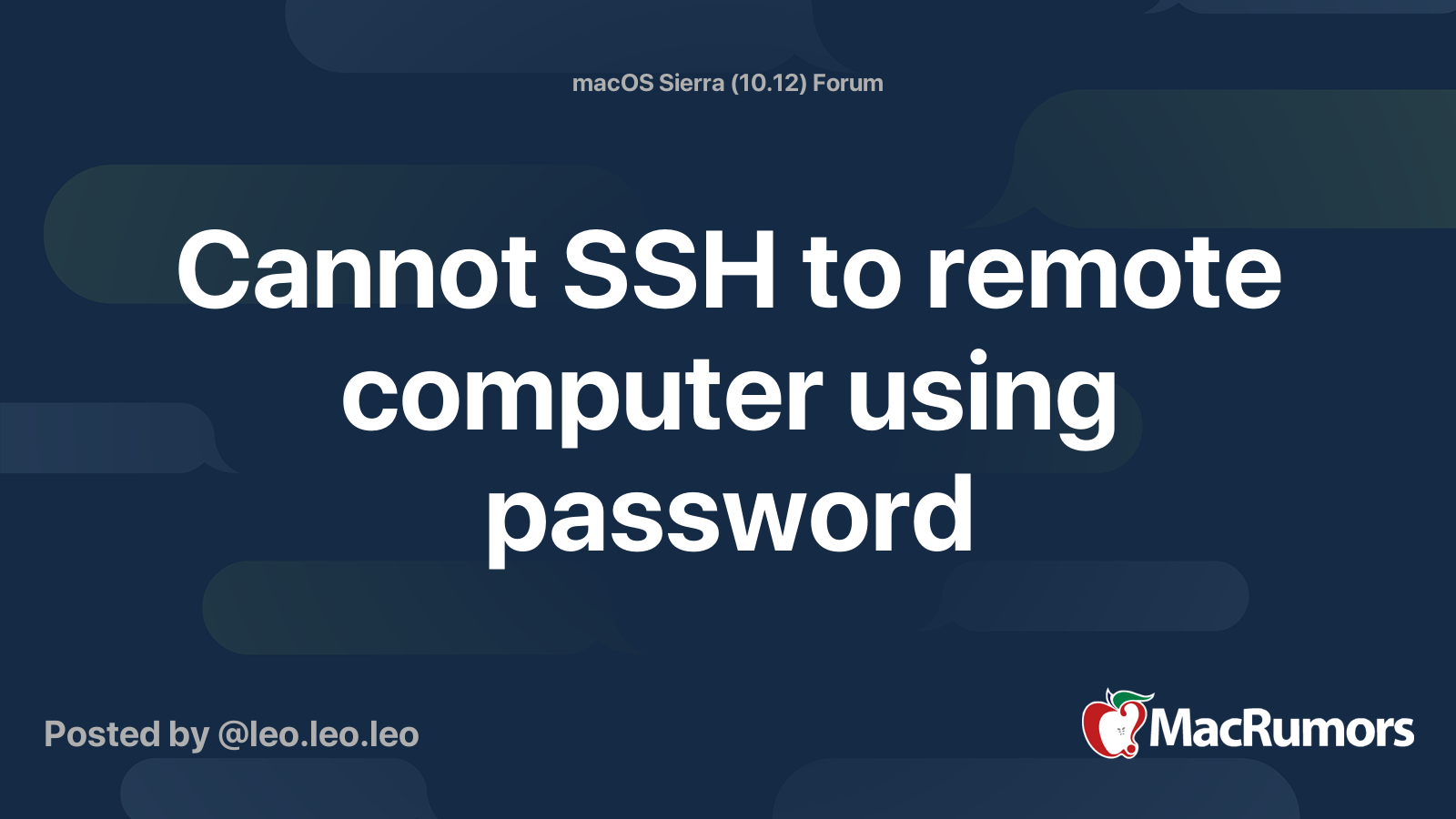 Cannot Ssh To Remote Computer Using Password Macrumors Forums